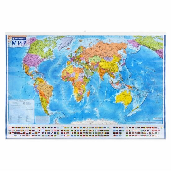 Карта мира Brauberg политическая 101х71 см, 1:32М, на рейках, с ламинацией, интерактивная, европодвес, , 112383