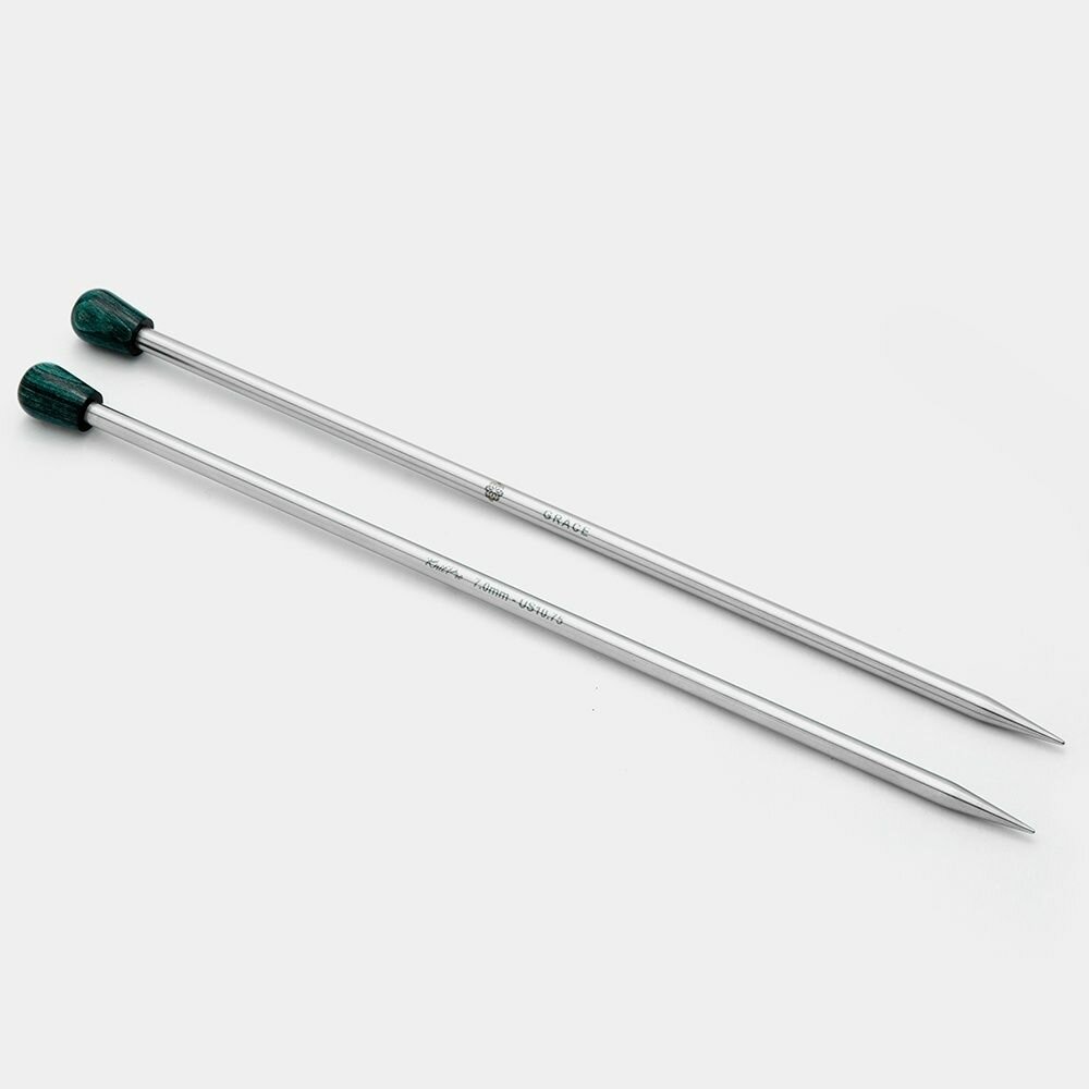 Спицы прямые Knit Pro Mindful 10 мм, 25 см, нержавеющая сталь, серебристый, 2 шт (KNPR.36208)