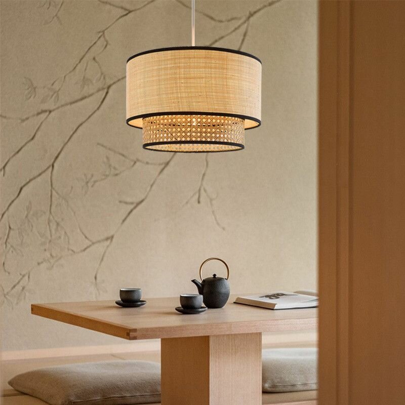 Двухслойная подвесная лампа ручной работы из ротанга