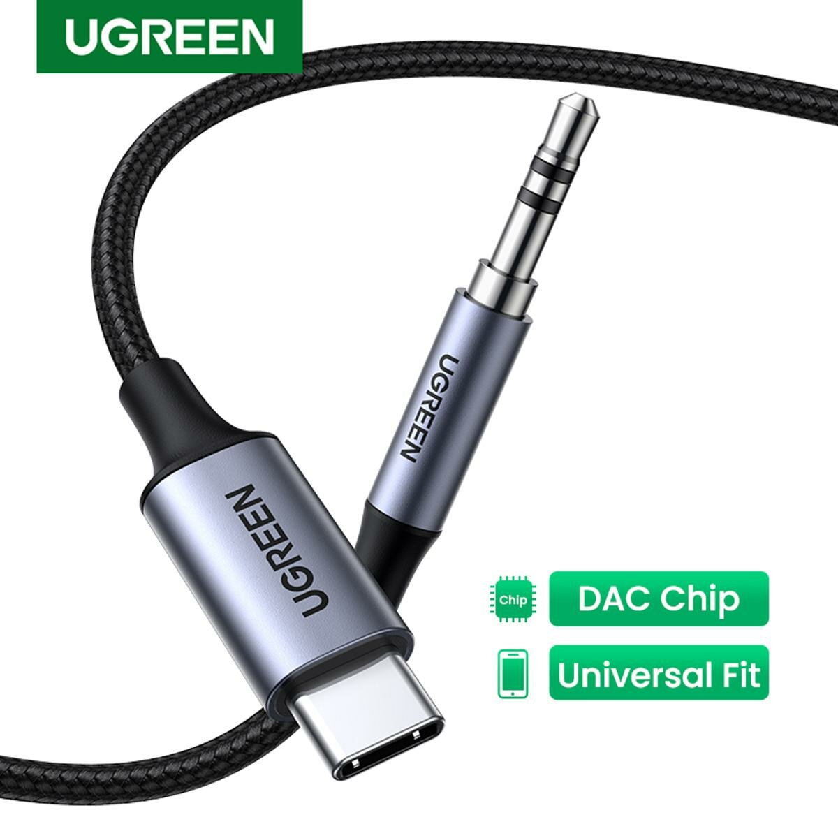 UGREEN USB C - 3,5 мм Мужской - Мужской аудиокабель с чипом ЦАП Тип C Aux кабель для автомобиля, динамика, наушников, те