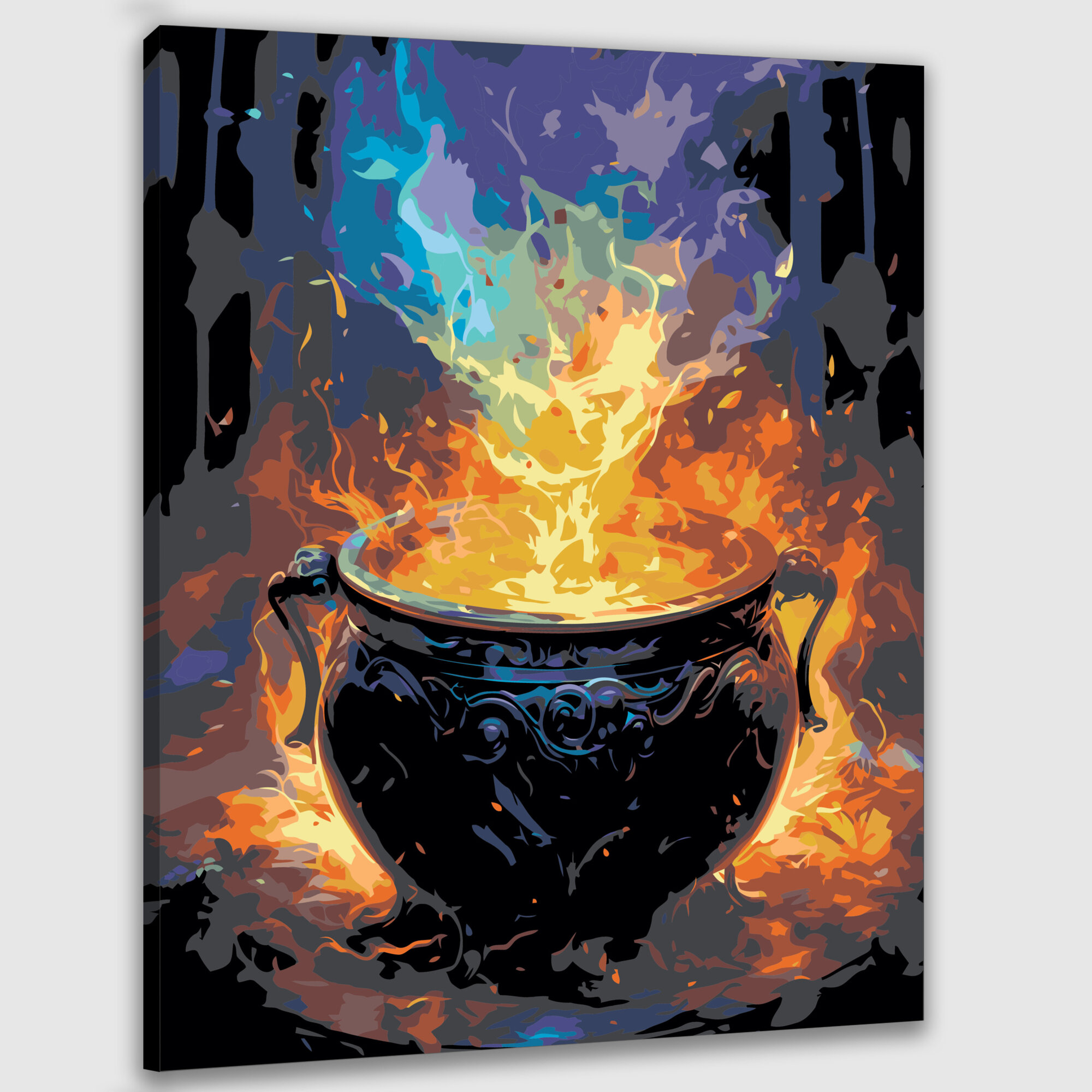 Картина по номерам 40x50 см, цифровое изображение, мистический котел, переливающиеся краски, воздушные струйки дыма