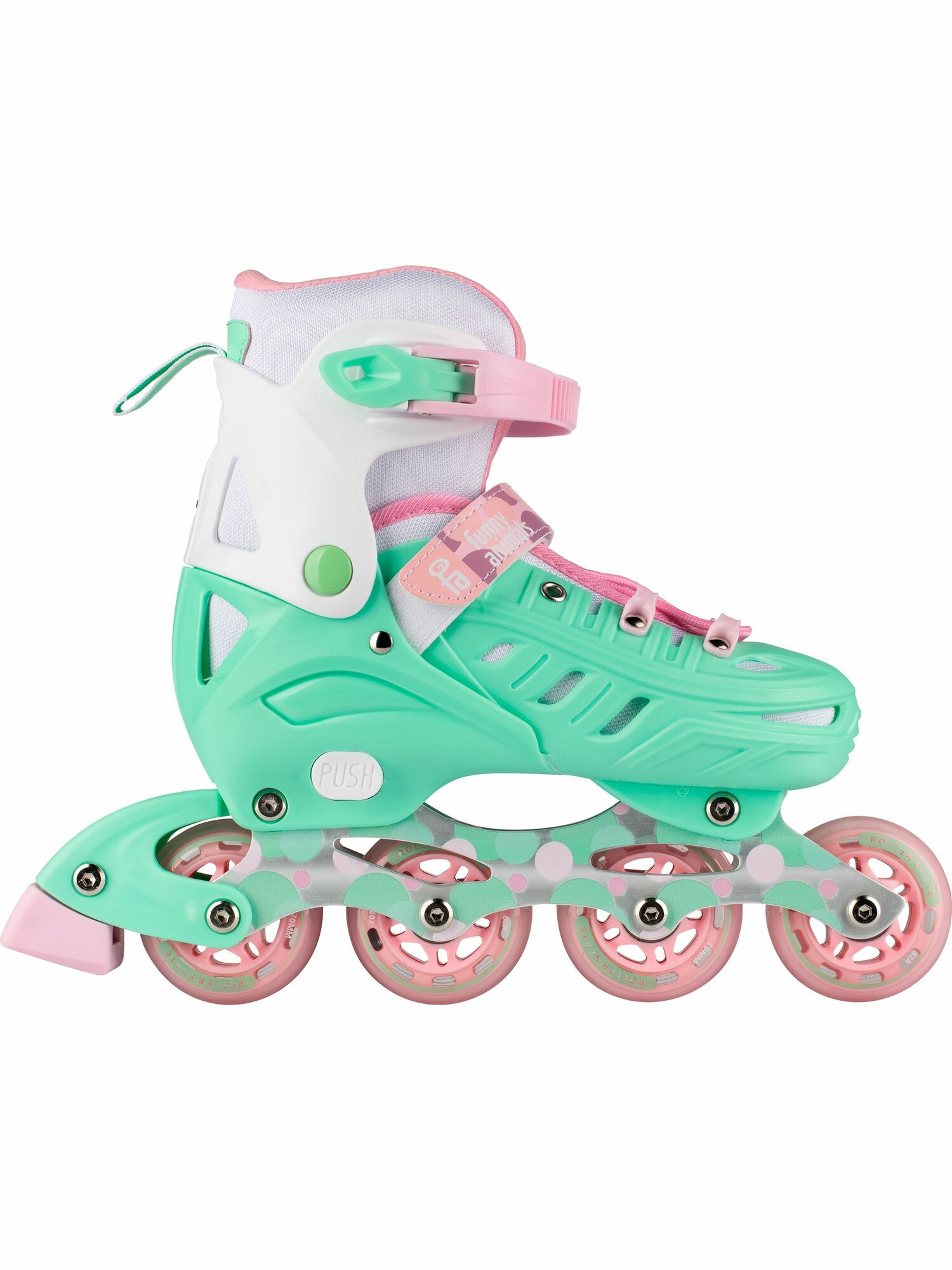 Роликовые коньки FUNNY ANIMALS BRIGHT Mint/мятные, детские, раздвижные, на 20-21,5 см