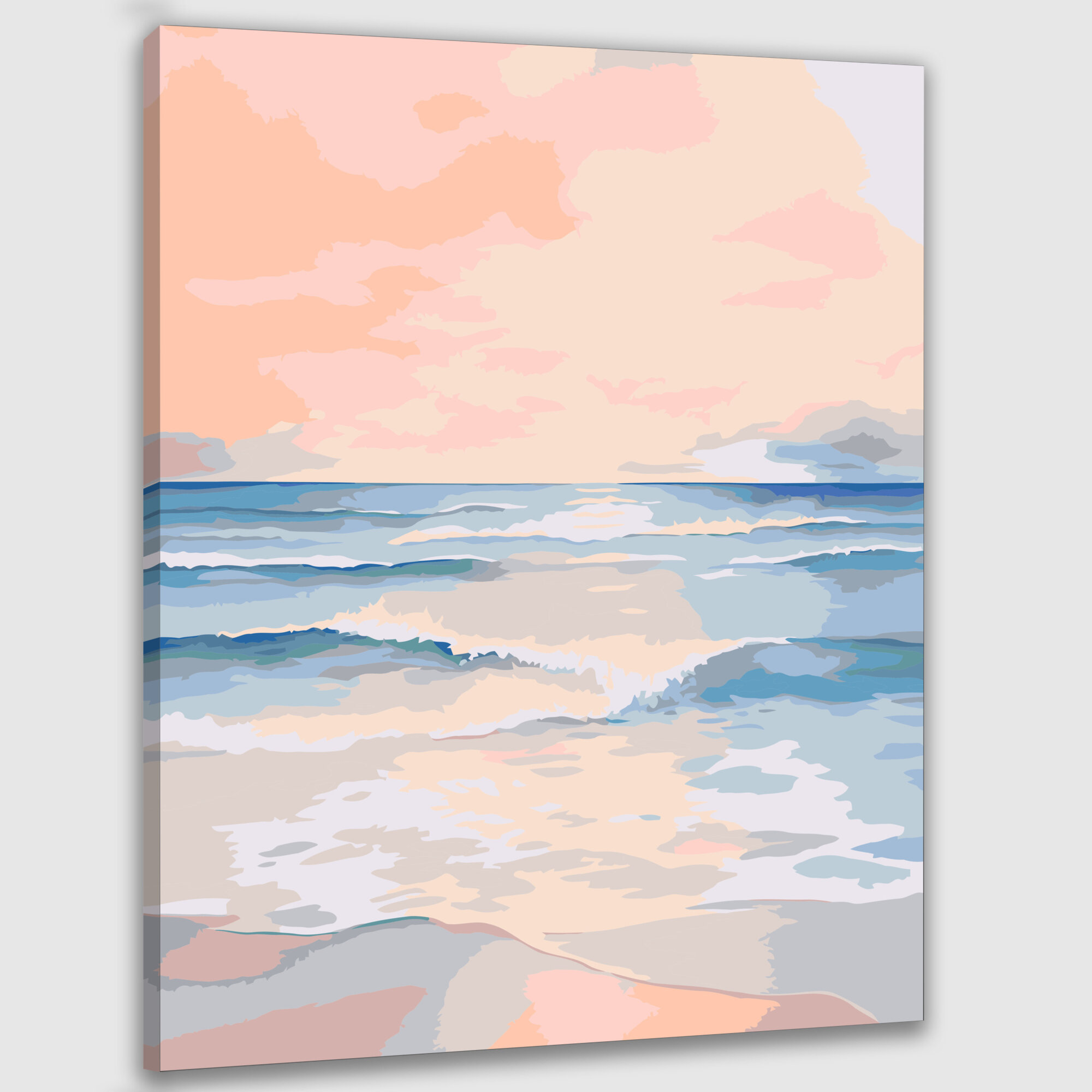 Картина по номерам 40x50 см, акварельная картина, закат, пляж, море, безмятежность, спокойствие, пастельные тона