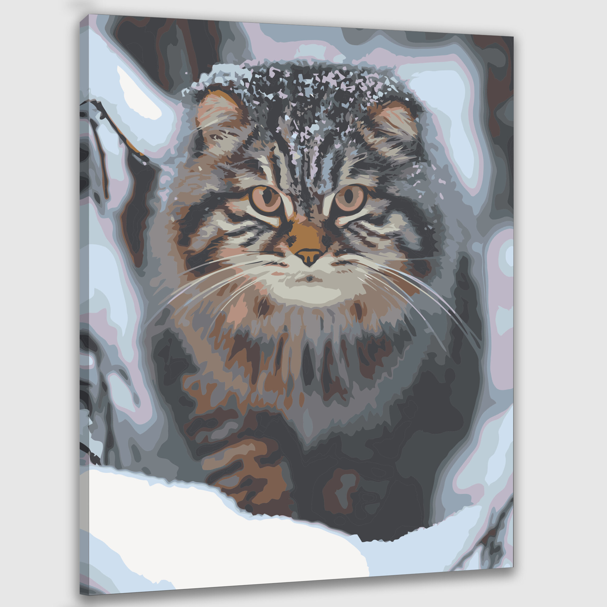 Картина по номерам 40x50 см, Манул, заснеженный лес, кошка, загадочная натура, пронзительный взгляд, зимний пейзаж