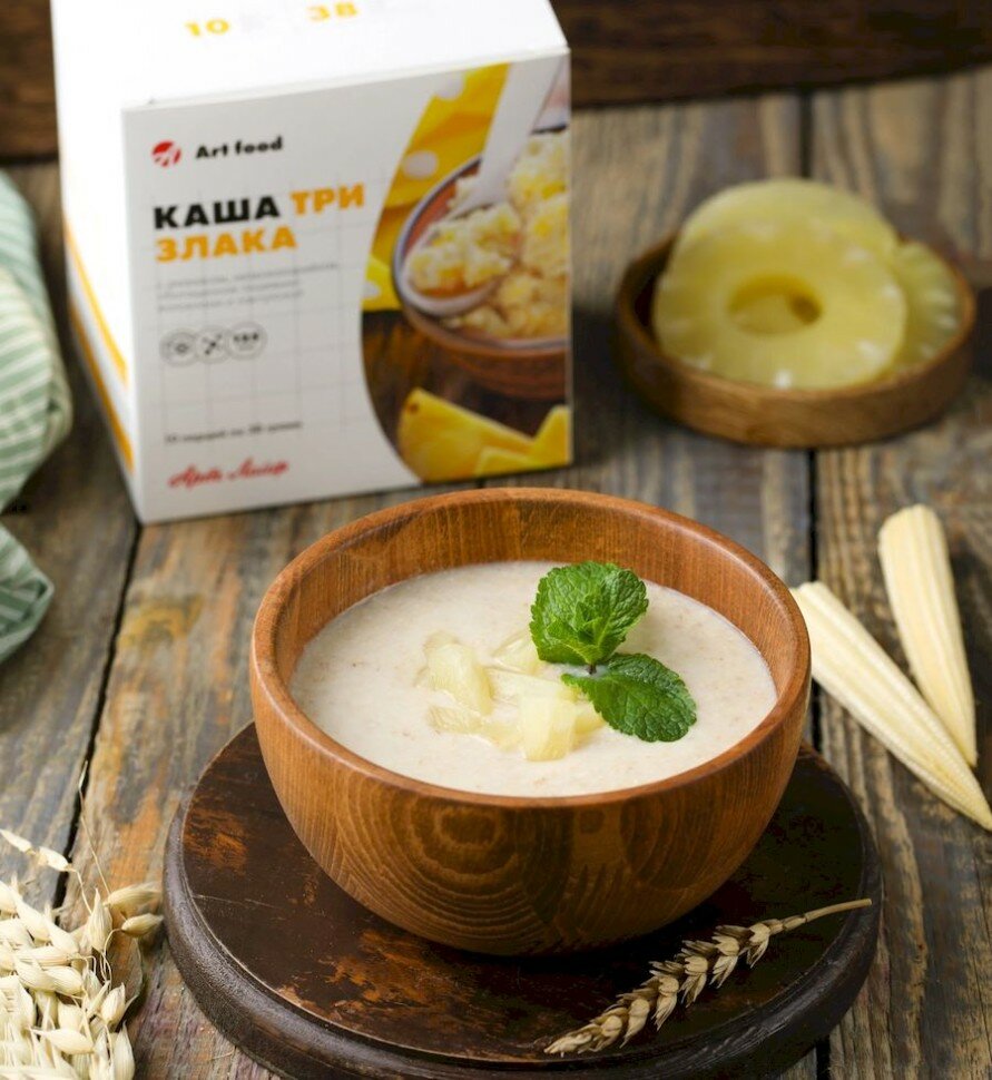 Арт Лайф Каша Три злака с ананасом низкокалорийная Из кукурузы, пшена и ржи, обогащена пищевыми волокнами. Без сахара
