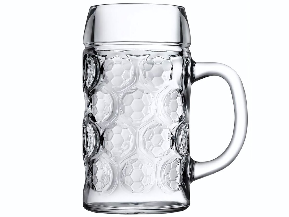 Кружка пивная стеклянная 625 мл с рельефным узором, серия «HoReCa», широкая ручка