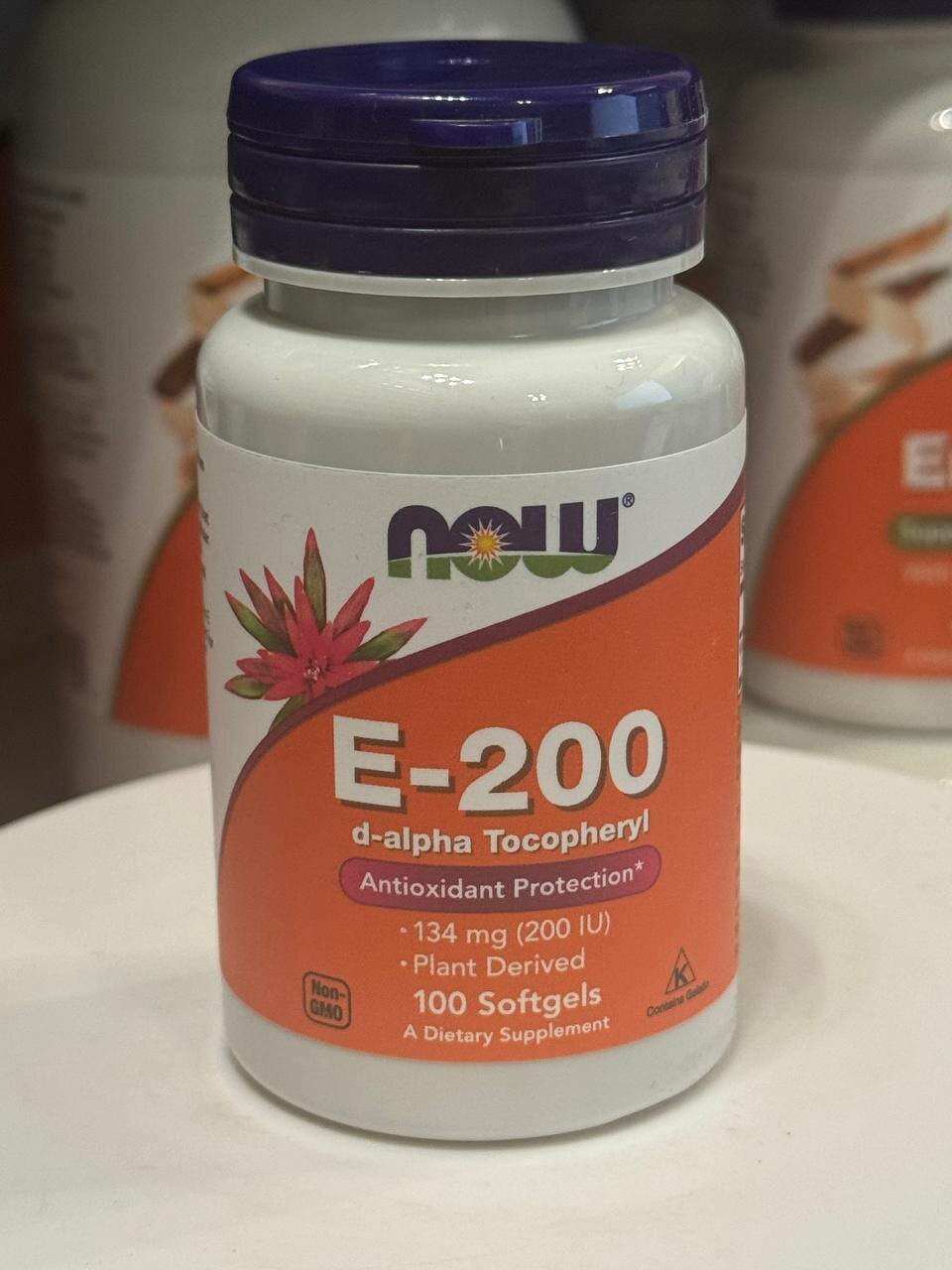 NOW Vitamin E-200 d-alpha Tocopheryl, Поддержка здоровья кожи и сердечно-сосудистой системы, 100 гелевых капсул