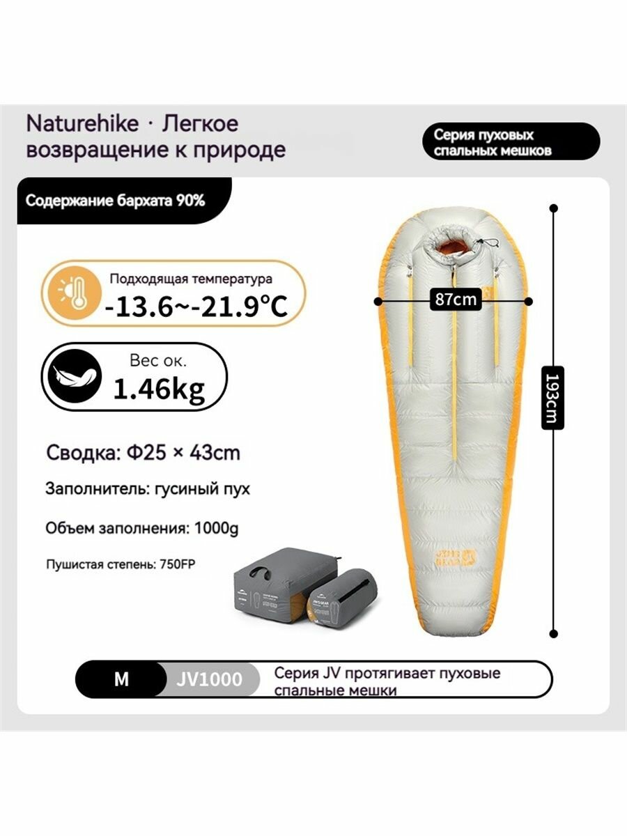 Naturehike Походный спальный мешок из гусиного пуха, защищающий от холода CNK2450WS027