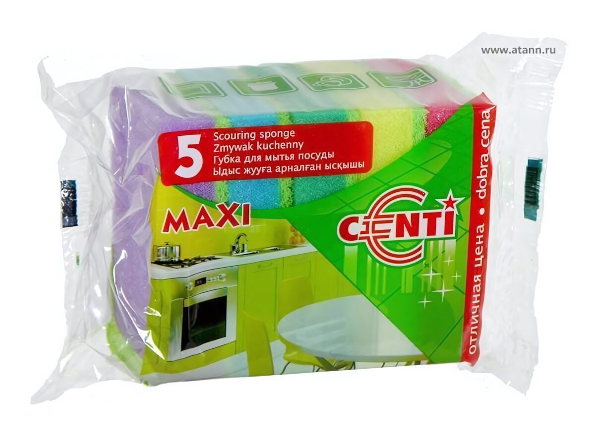 Губка для посуды "MAXI" Азур, 5 шт, 9.5х6.5х2.5 см, синтетика