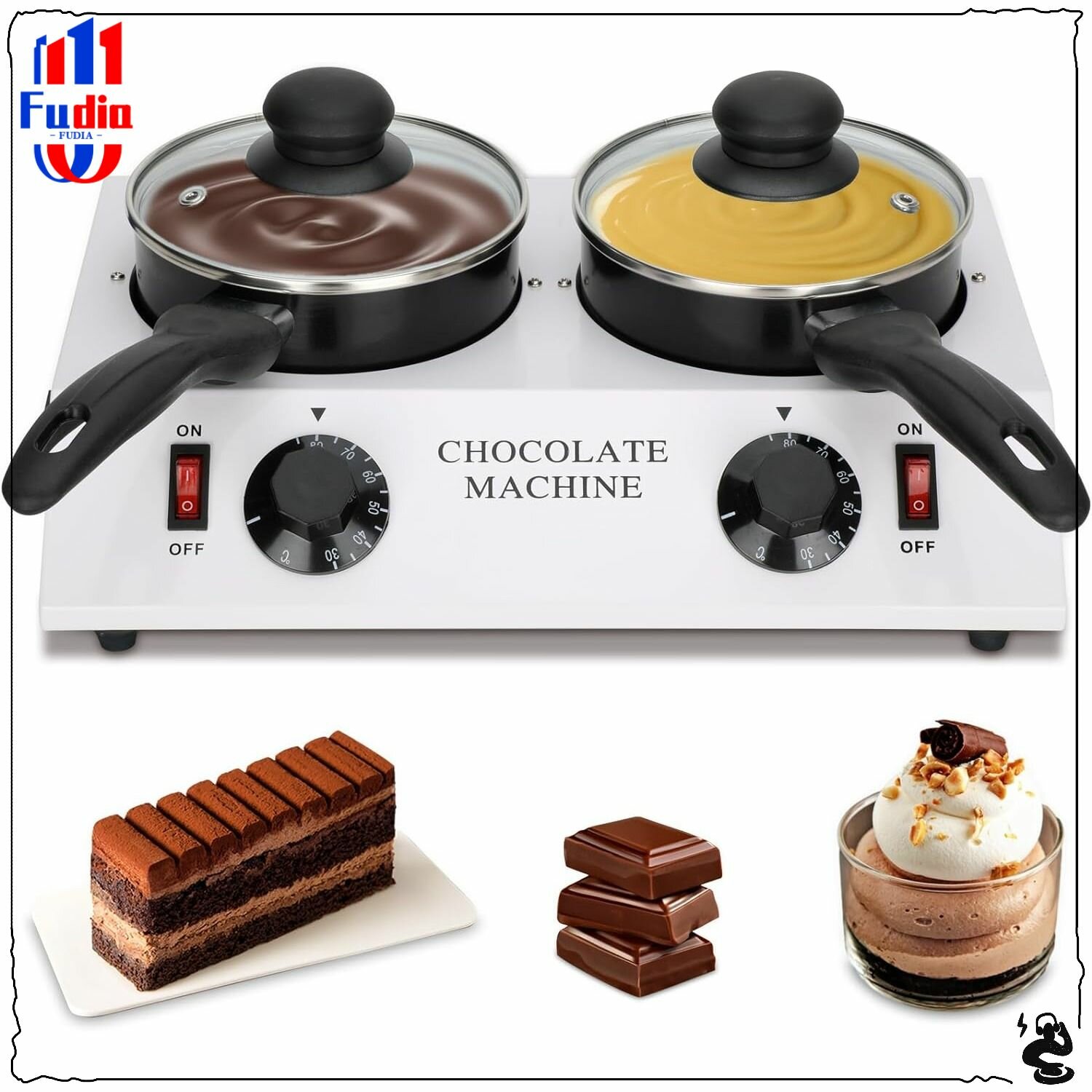 Двойная печь для плавления шоколада, независимый контроль температуры, подвижная емкость, быстрое и точное плавление и нагрев шоколада, конфет, масла, сыра