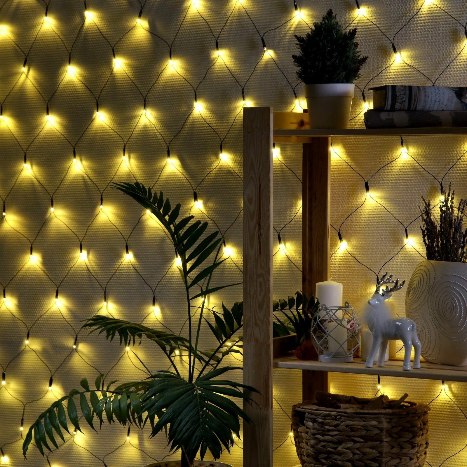 Новогодняя гирлянда для дома Сетка цвет свечения Теплый белый От сети