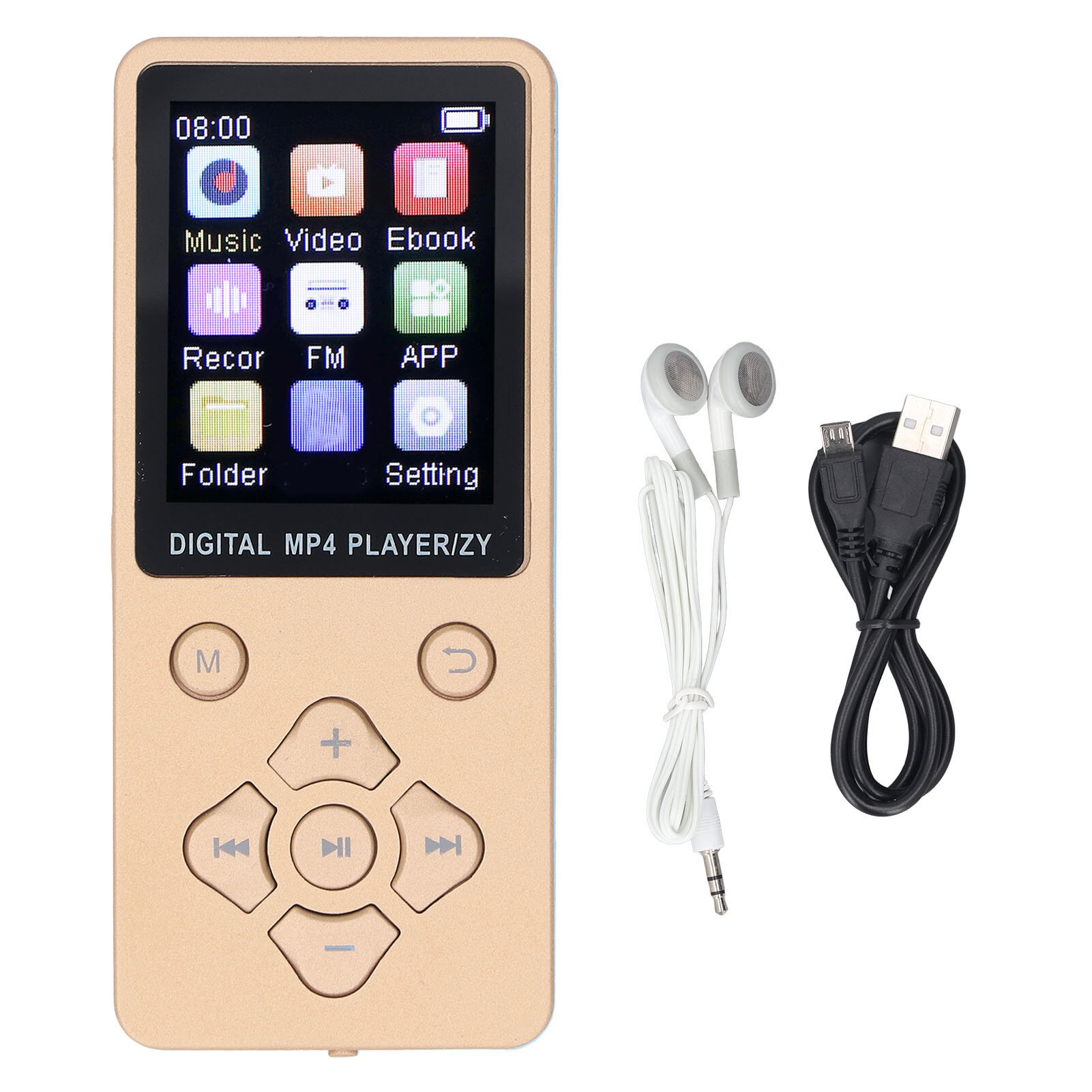 MP3-плеер 1,8-дюймовый цветной экран BT5.0 портативный Hi-Fi аудиоплеер для записи фото-видеокниг, золотой
