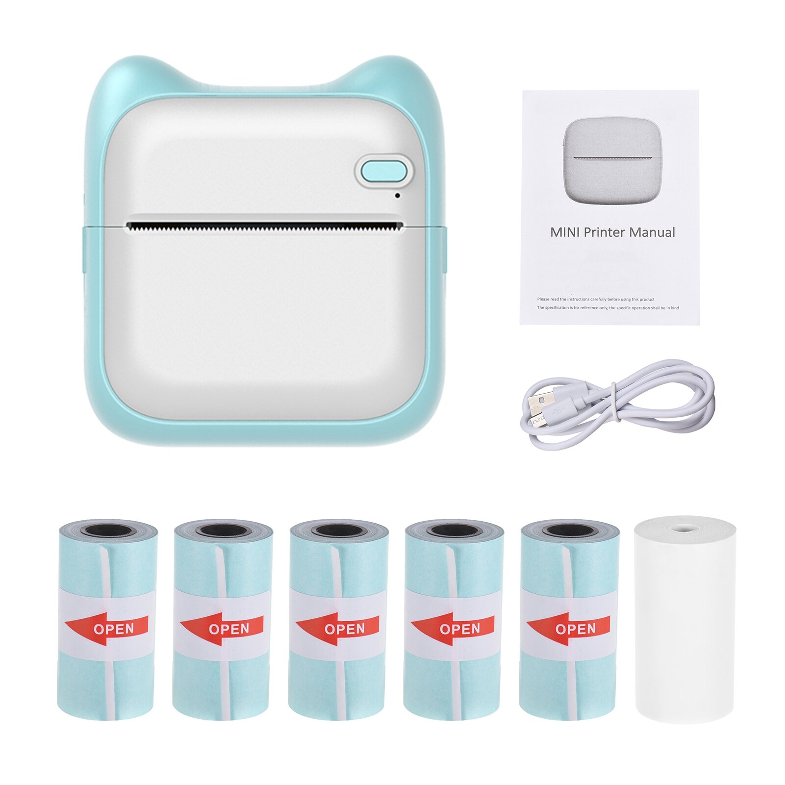 Mini Pocket Photo Printer Portable Thermal Printing Machine 203dpi Wireless BT Connection for Picture Lable DIY Handcraft List Meno Notes Journal Receipt Paper Instant Sticker with 5 Rolls Adhesive 57*25mm Study Work Office Compatible Android iOS System