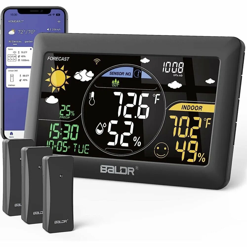 Метеостанция BALDR Wi-Fi с дистанционным датчиком, умным управлением через приложение, термометром Wi-Fi