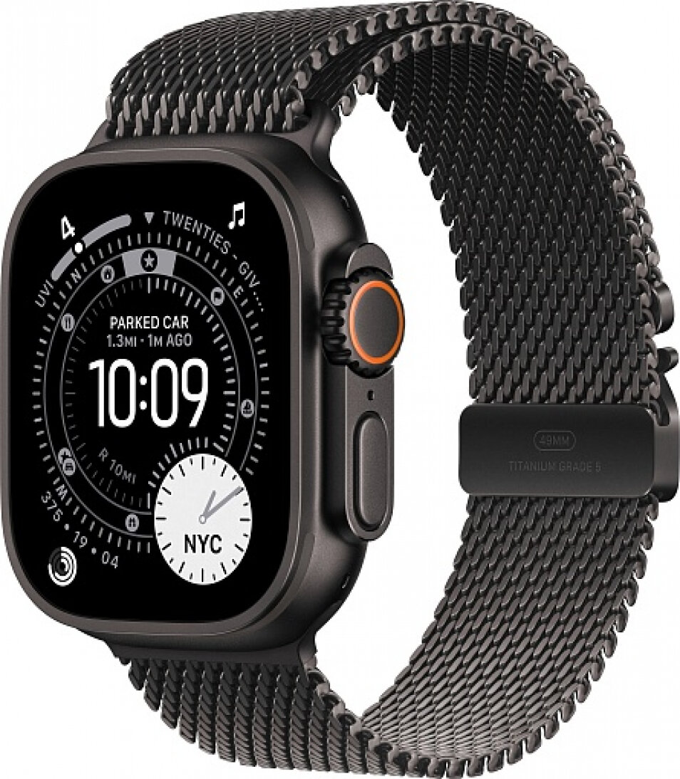Часы Apple Watch Ultra 3 2025 49mm Black Titanium Case With Black Milanese Loop, S, (Черный)