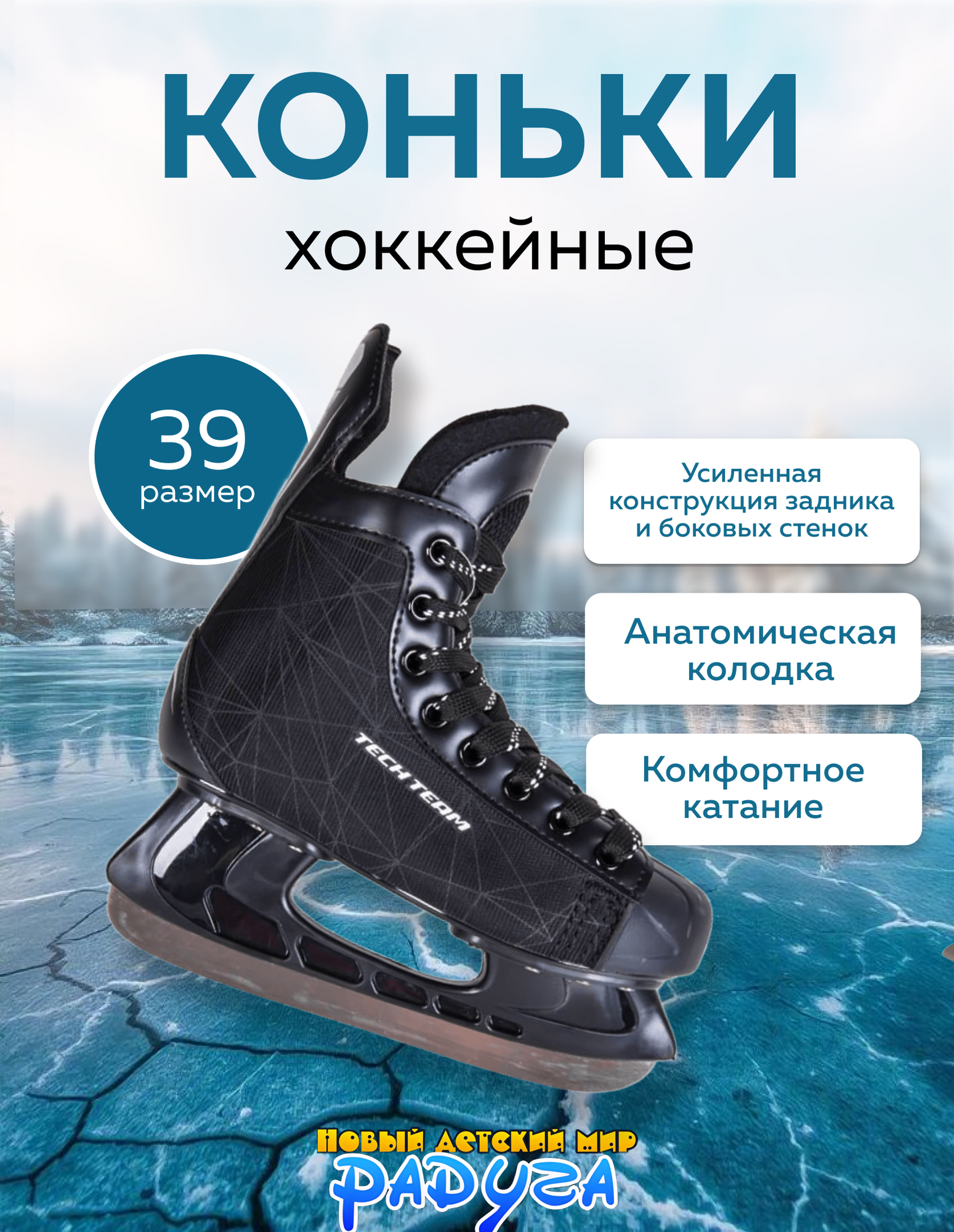 Коньки хоккейные Tech Team "Toronto" мужские, 39 р-р, черные.