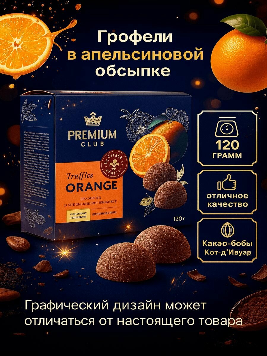 Конфеты PREMIUM CLUB Трюфели в апельсиновой обсыпке (Россия) 120г