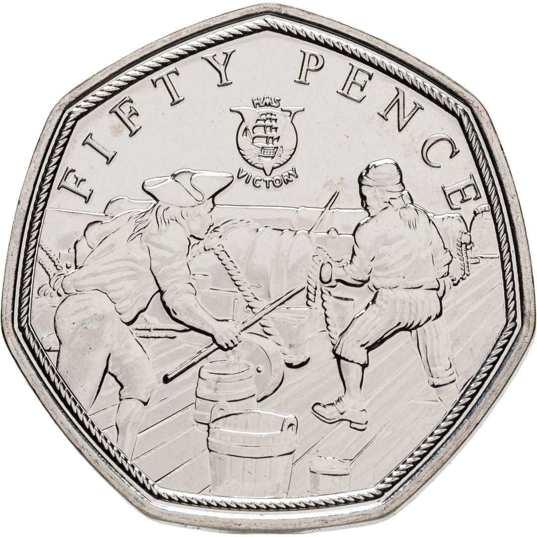 Джерси 50 пенсов pence 2022 "HMS Victory - Пушки стреляют", Мельхиор медь-никель, в сохранности BUNC