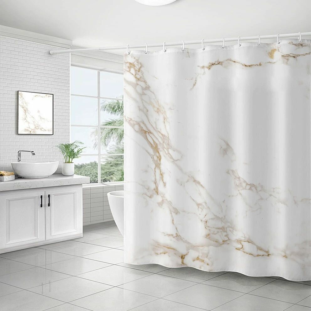Штора для ванной Marble тканевая 180х180. Шторка, занавеска в ванную комнату с 12 крючков типа C