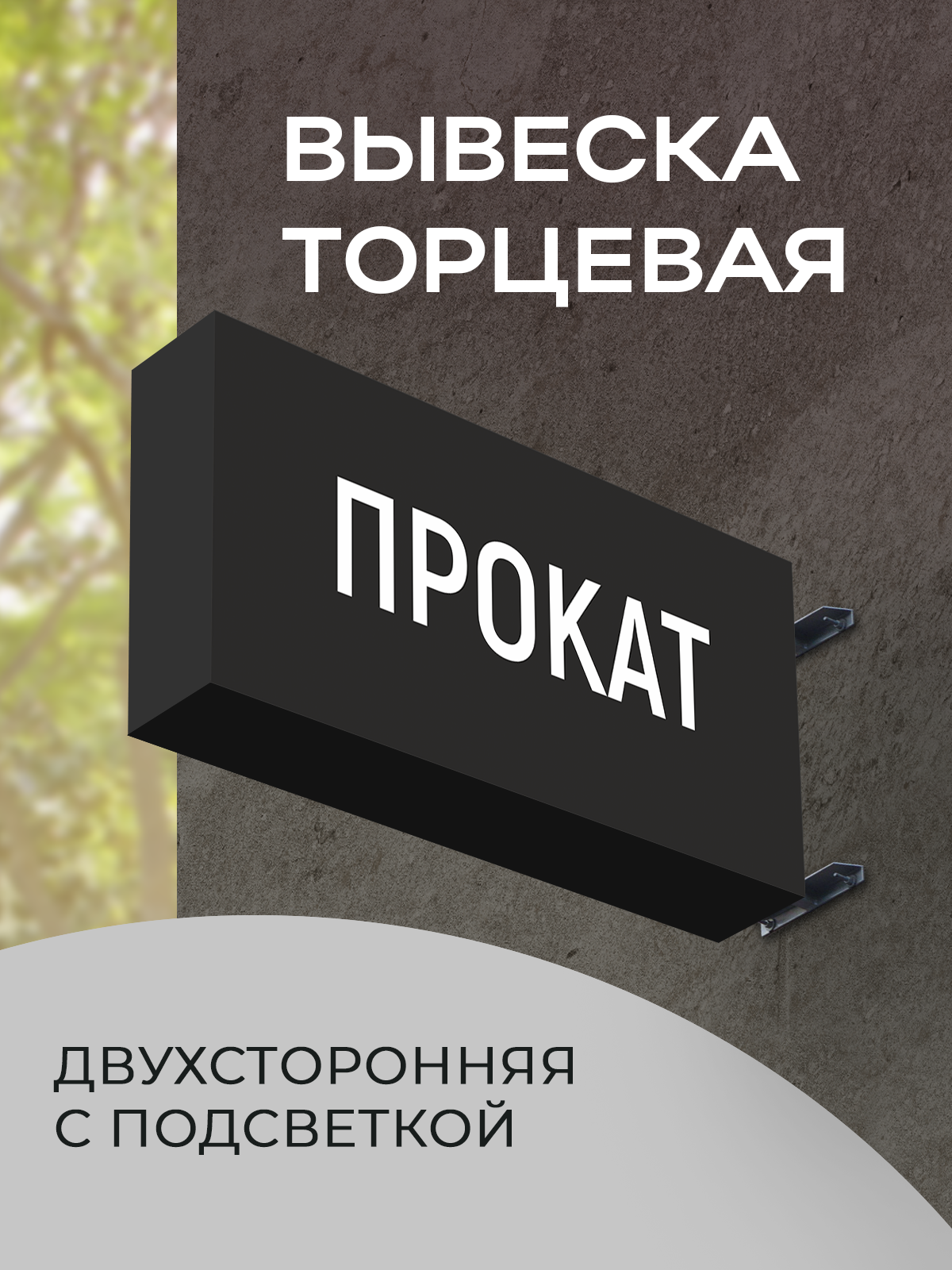 Вывеска торцевая двухсторонняя с подсветкой 30х60 "Прокат" 2