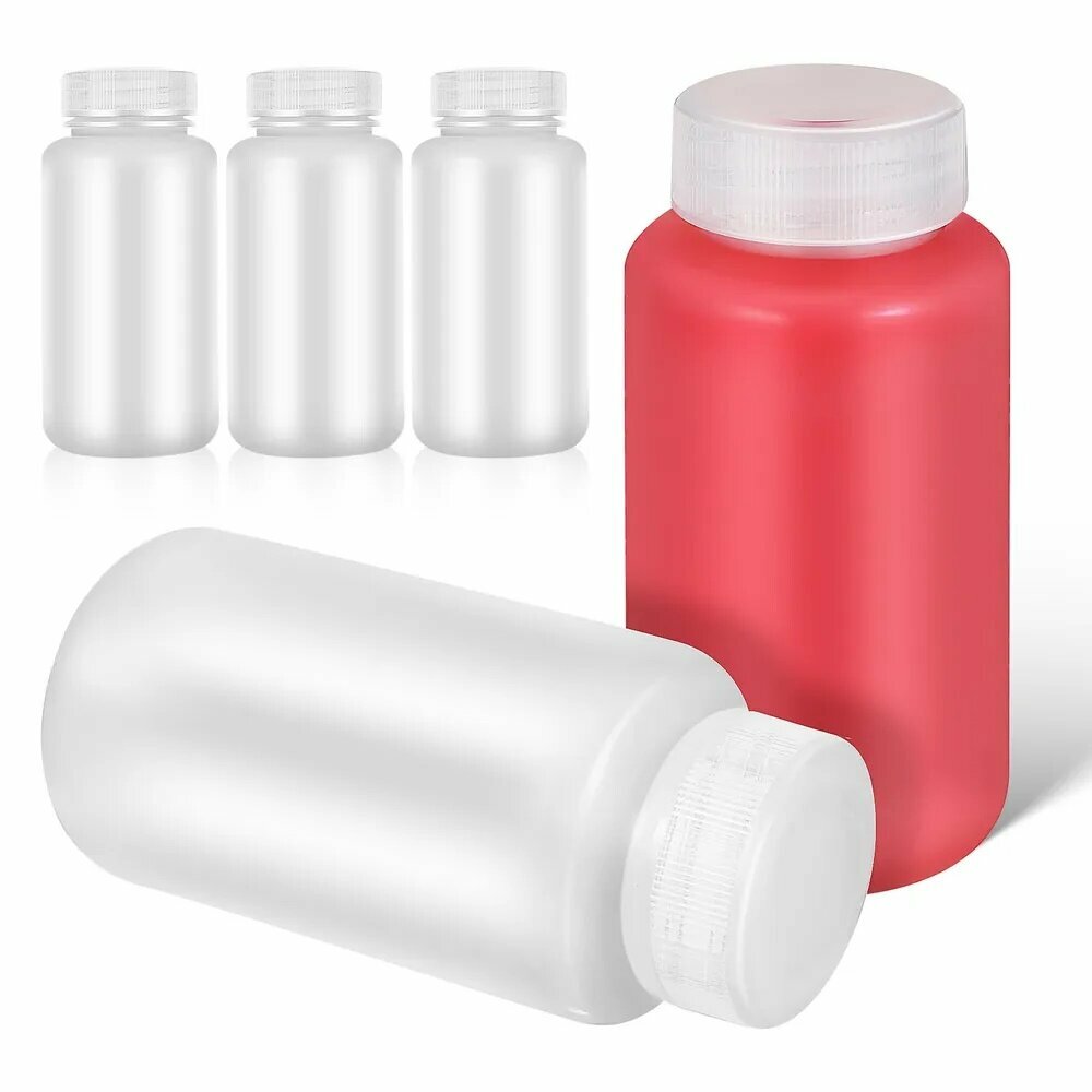 Бутылки Для Проб, Пластик, Объем 250Мл, Широкое Горло, Укупорочные, Для Химических Веществ, 5Шт