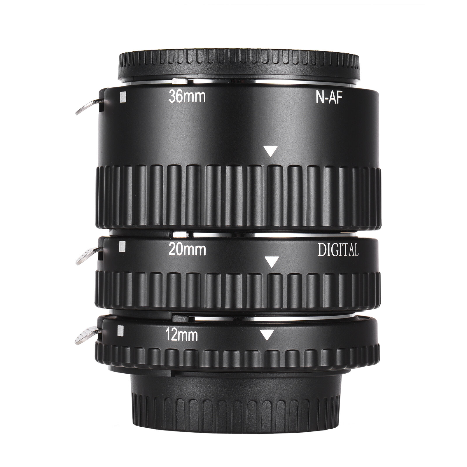 Набор макрорасширительных трубок 3 штуки 12мм 20мм 36мм с автофокусом для объективов F-mount AF для камер D3300 D3400 D3500 D500 D5300 D5500 D5600 D610 D700 D7000 D7100 D7200 D750 D800 D3X D4 D4S черный пластик диаметр 6.7см длина 13мм 20мм
