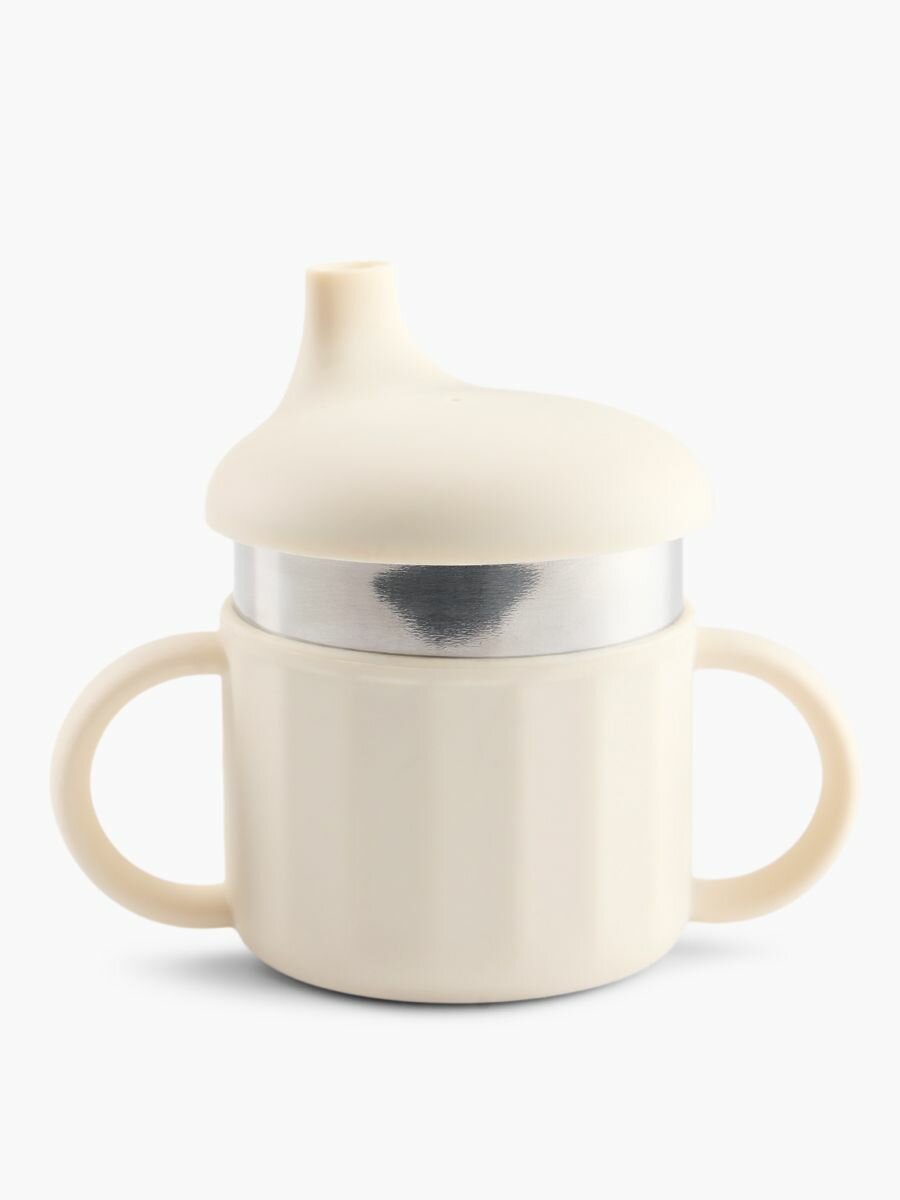 15078, Поильник с ручками 3в1 Happy Baby, бутылочка для кормления, силиконовая, с носиком и трубочкой, 220 мл, кремовый