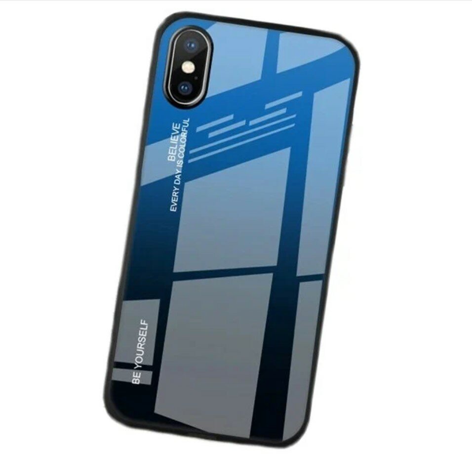 Чехол-бампер MyPads для iPhone XR стеклянный из закаленного стекла с эффектом градиент зеркальный блестящий синий