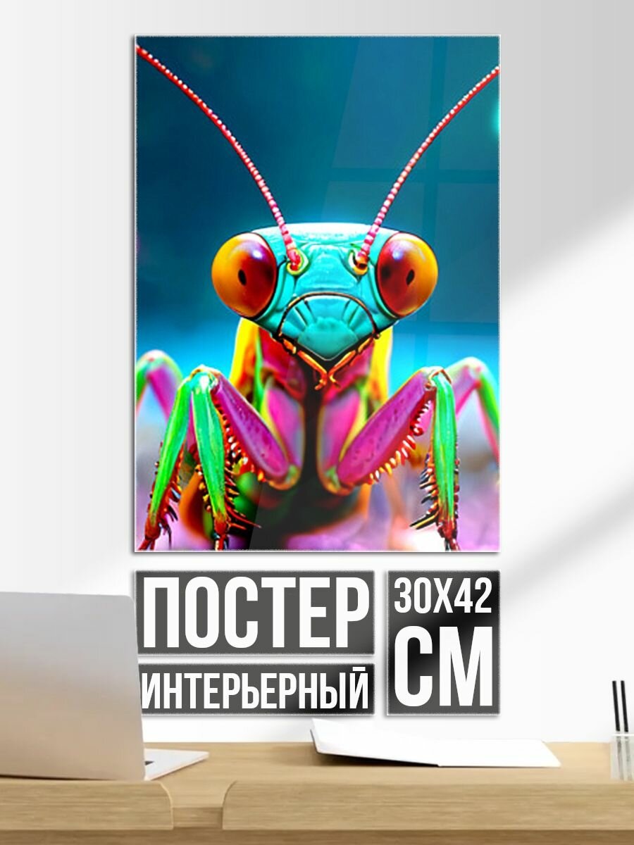 Постер на стену Богомол в неоновых искрах