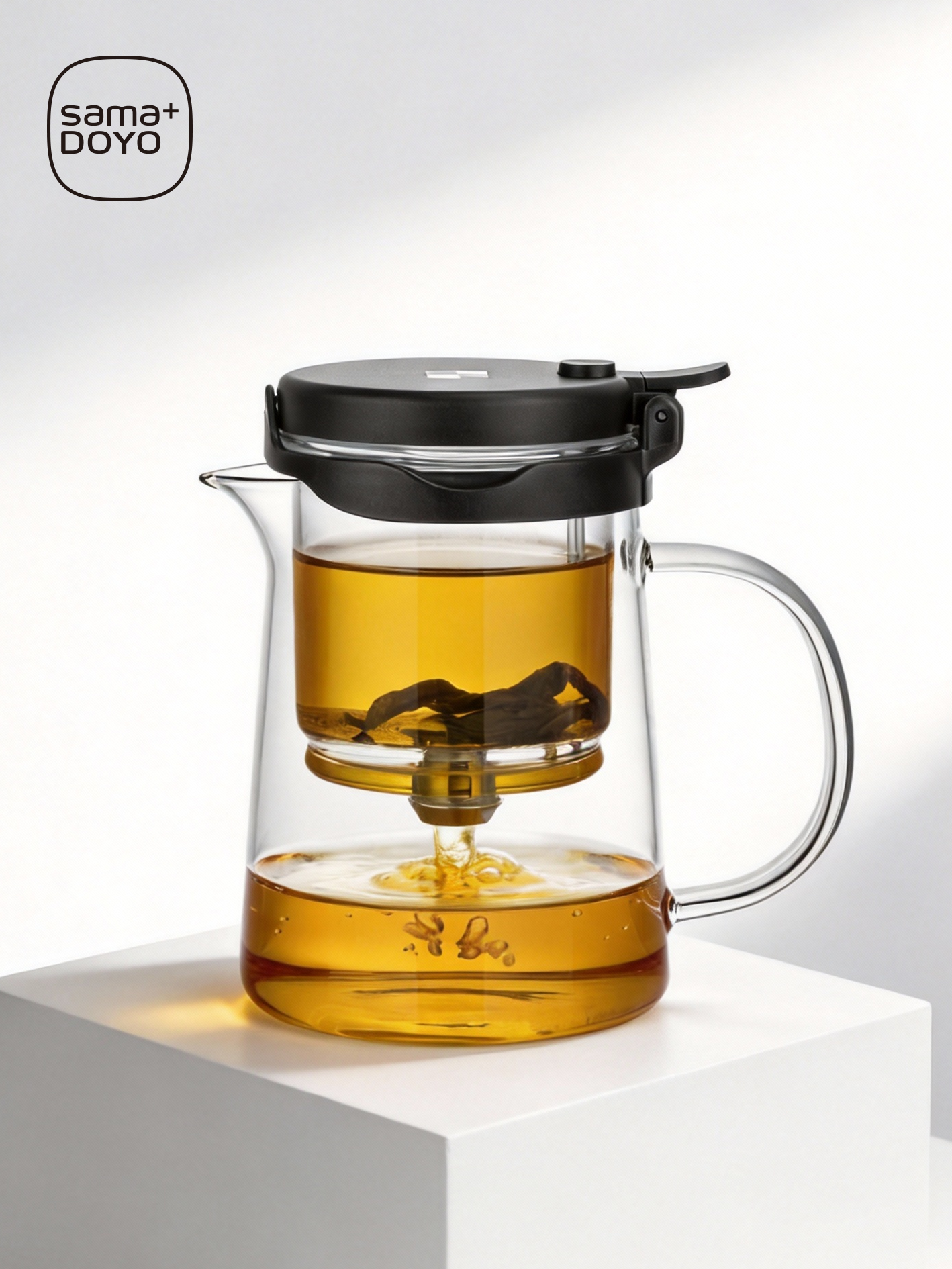 Термостойкий стеклянный чайник с фильтром 550мл — разделение заварки одним нажатием!