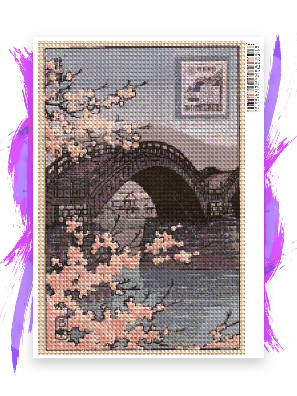 Алмазная мозаика без подрамника - вышивка Мост Китай - Япония 40 х 60 см