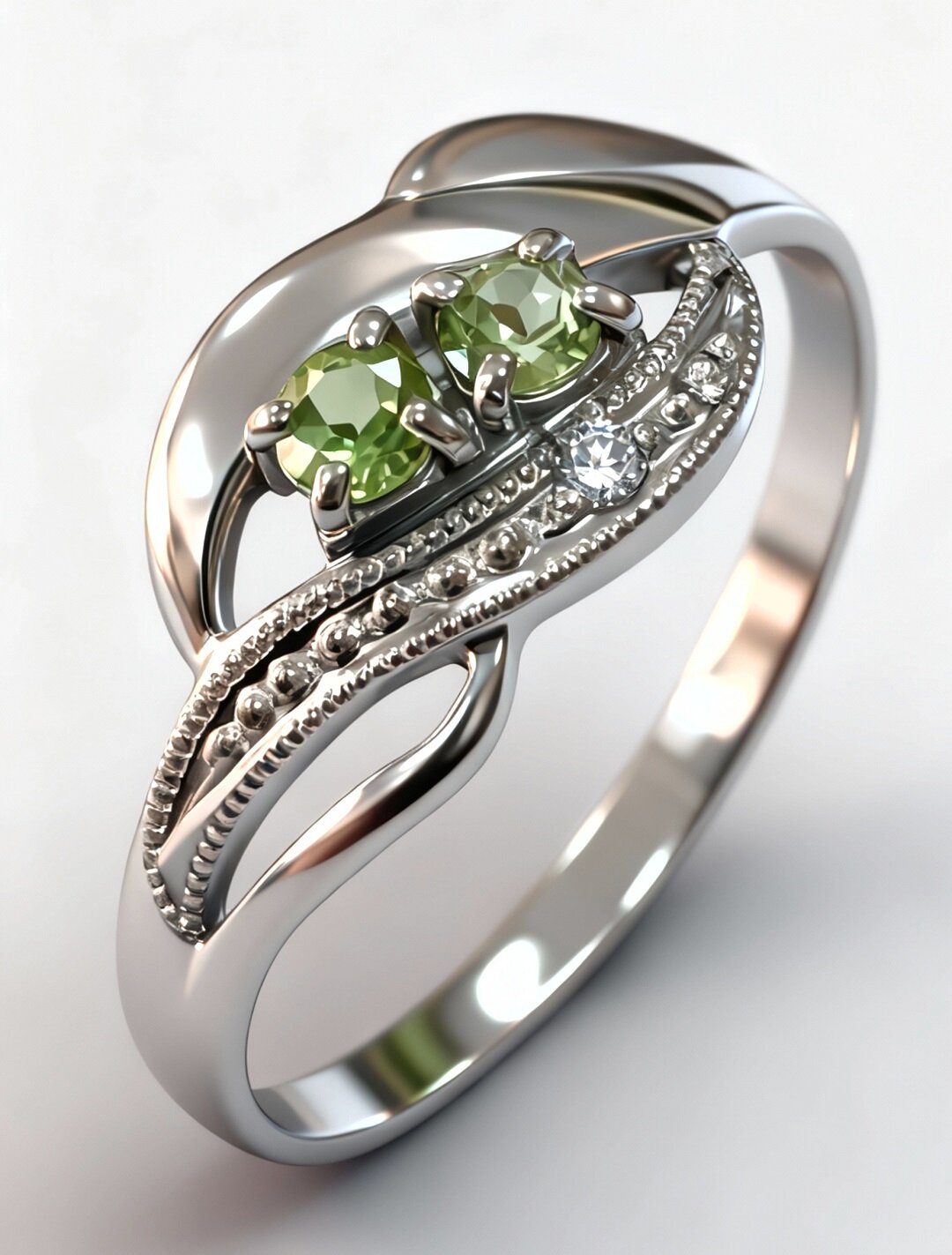 Кольцо, серебро, 925 проба, родирование, хризолит, фианит