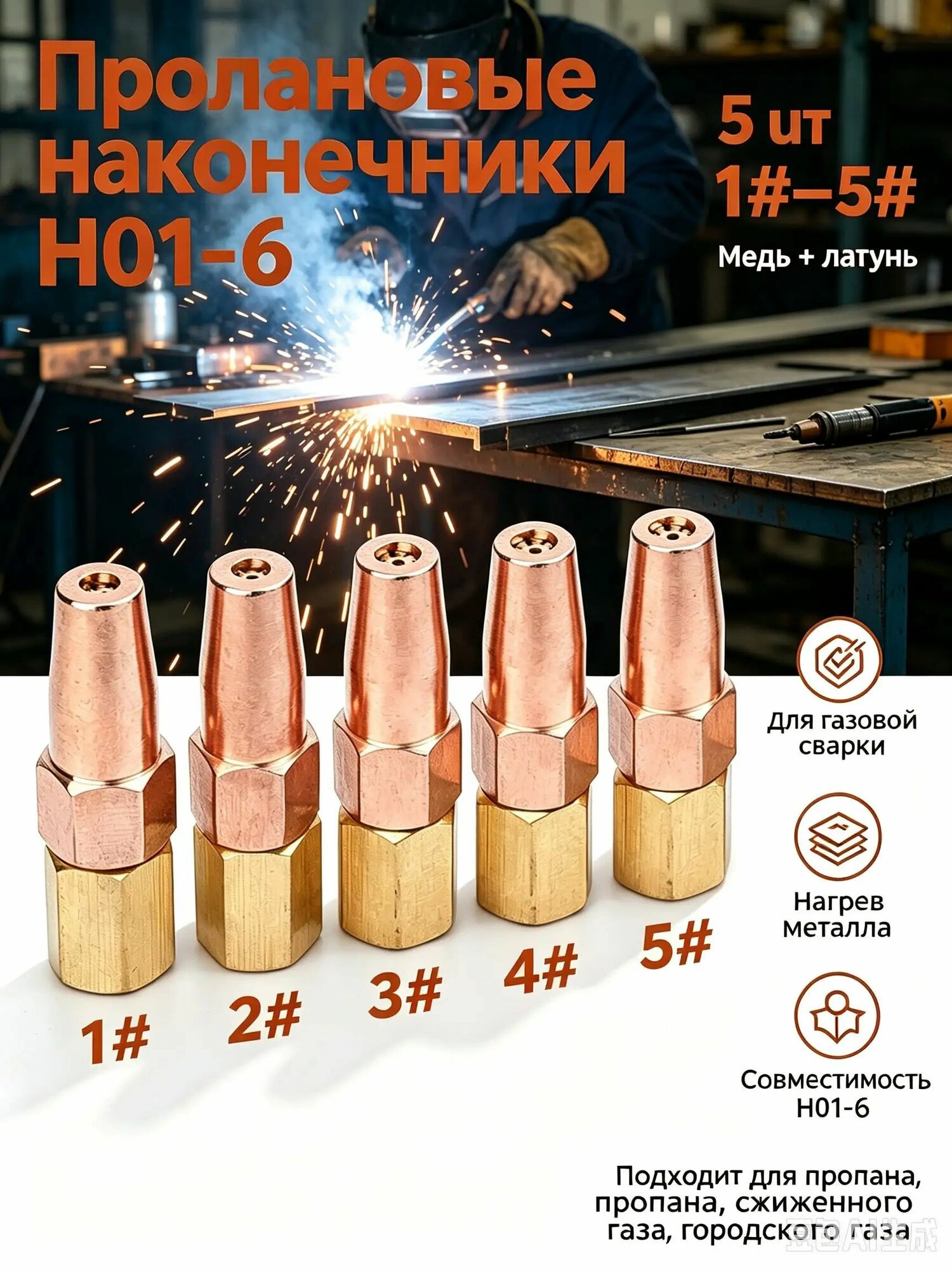 Сварочные насадки H01-6 комплект 5шт №15 для пропанкислорода