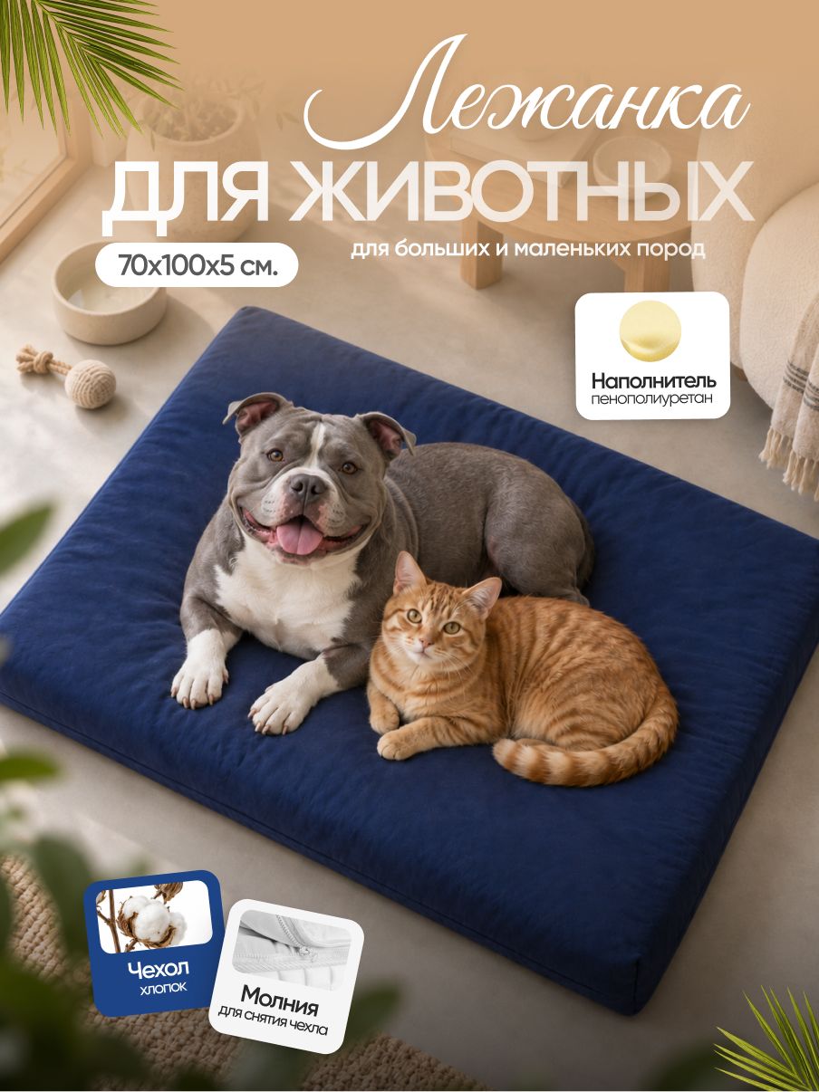 Лежанка для собак крупных и средних пород и кошек 70х100х5см