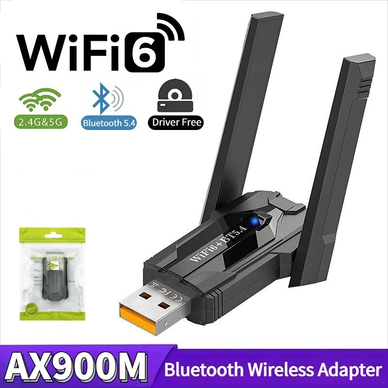 DIXSG USB Wi-Fi адаптер 900 Мбит/с Bluetooth 5.4 2-в-1 Wi-Fi 6