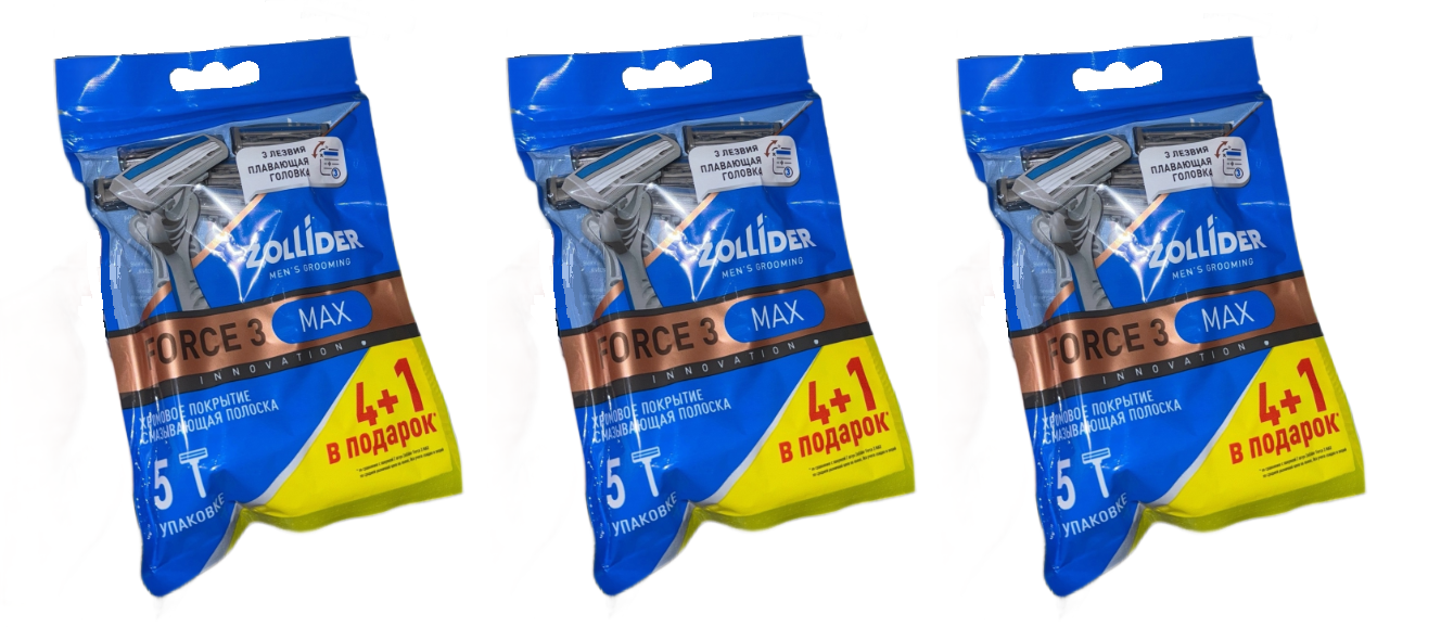 Zollider Одноразовые станки Force 3 MAX, 3 лезвия, 5 шт, 3 уп