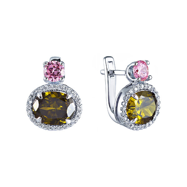 Серьги ЗлатаМира, серебро, 925 проба, фианит, стекло