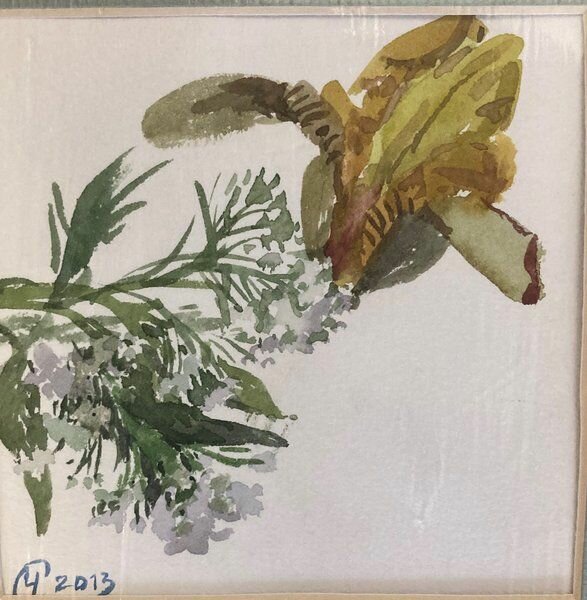 ART-Salon at Oktyabrskaya картина акварельная "Цветы", 12х12 см, бумага/акварель, ручная работа