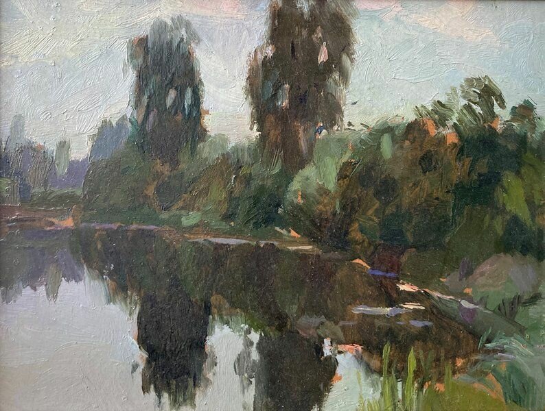 ART-Salon at Oktyabrskaya картина "Лесной пруд", 17х23 см, картон, масло, авторская работа