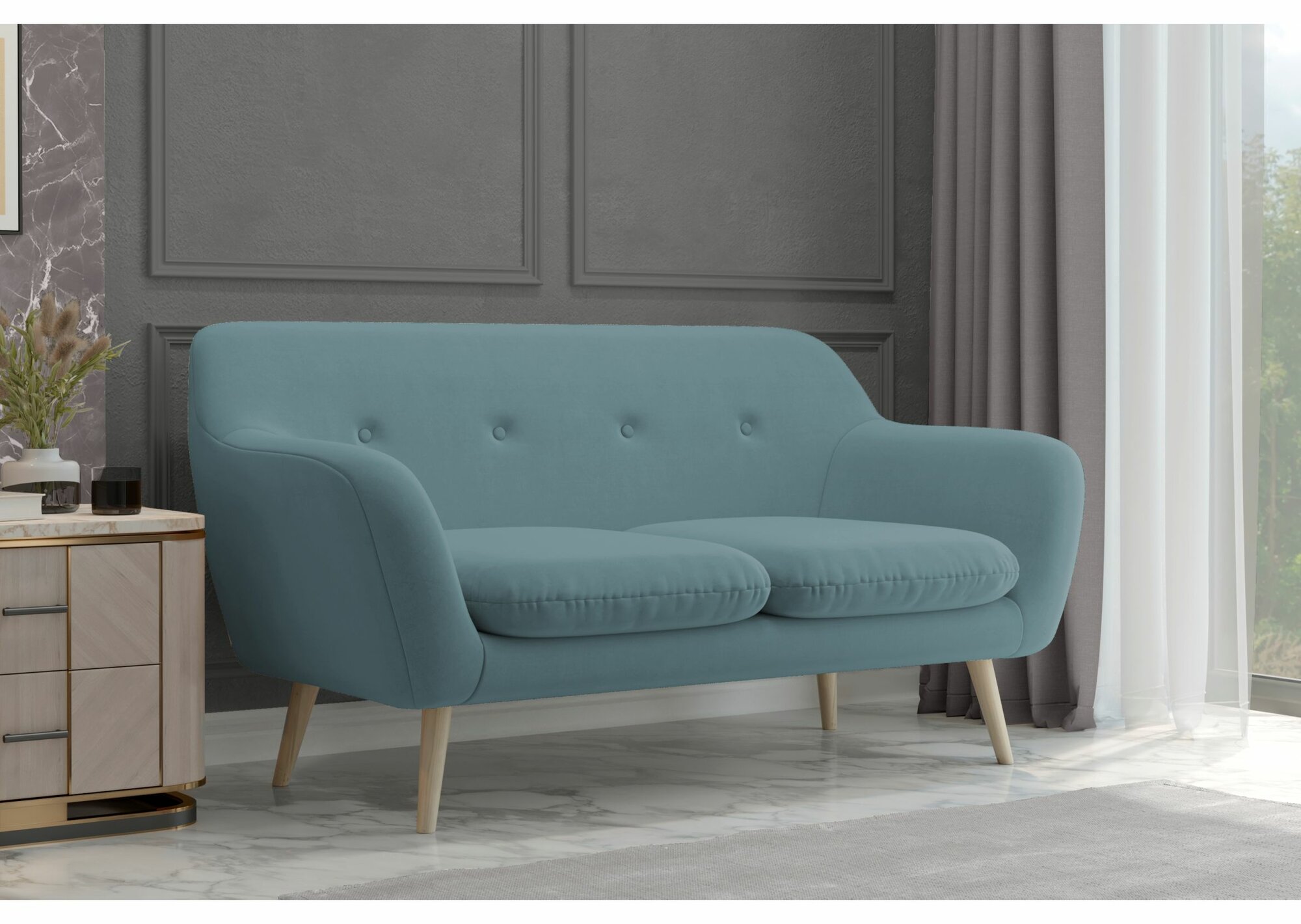 Диван прямой нераскладной Дайсон двухместный в цвете мятно-бирюзовый (MINT)