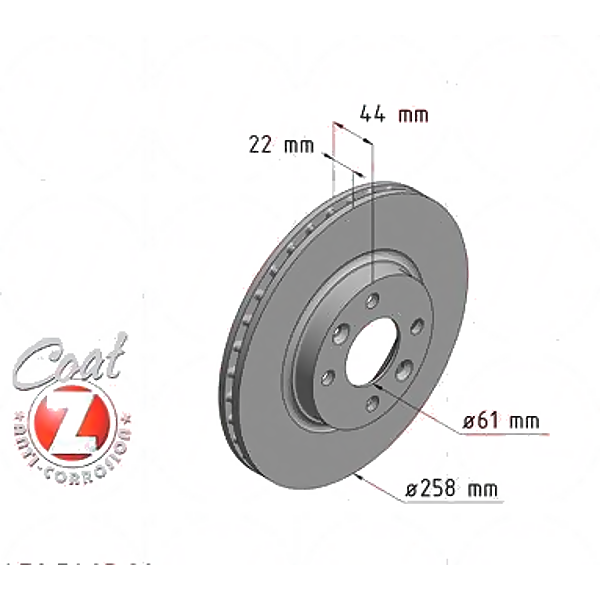 ZIMMERMANN 470.5403.20 (402062212R / 402063149R / 402067615R) диск тормозной перед. 258x22 / 44-4x100 \ Renault