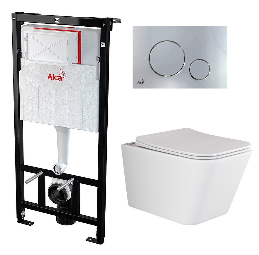 Комплект 3 в 1 инсталляция AlcaPlast + Унитаз подвесной Ceramica Nova Metric Rimless CN3007 + кнопка хром
