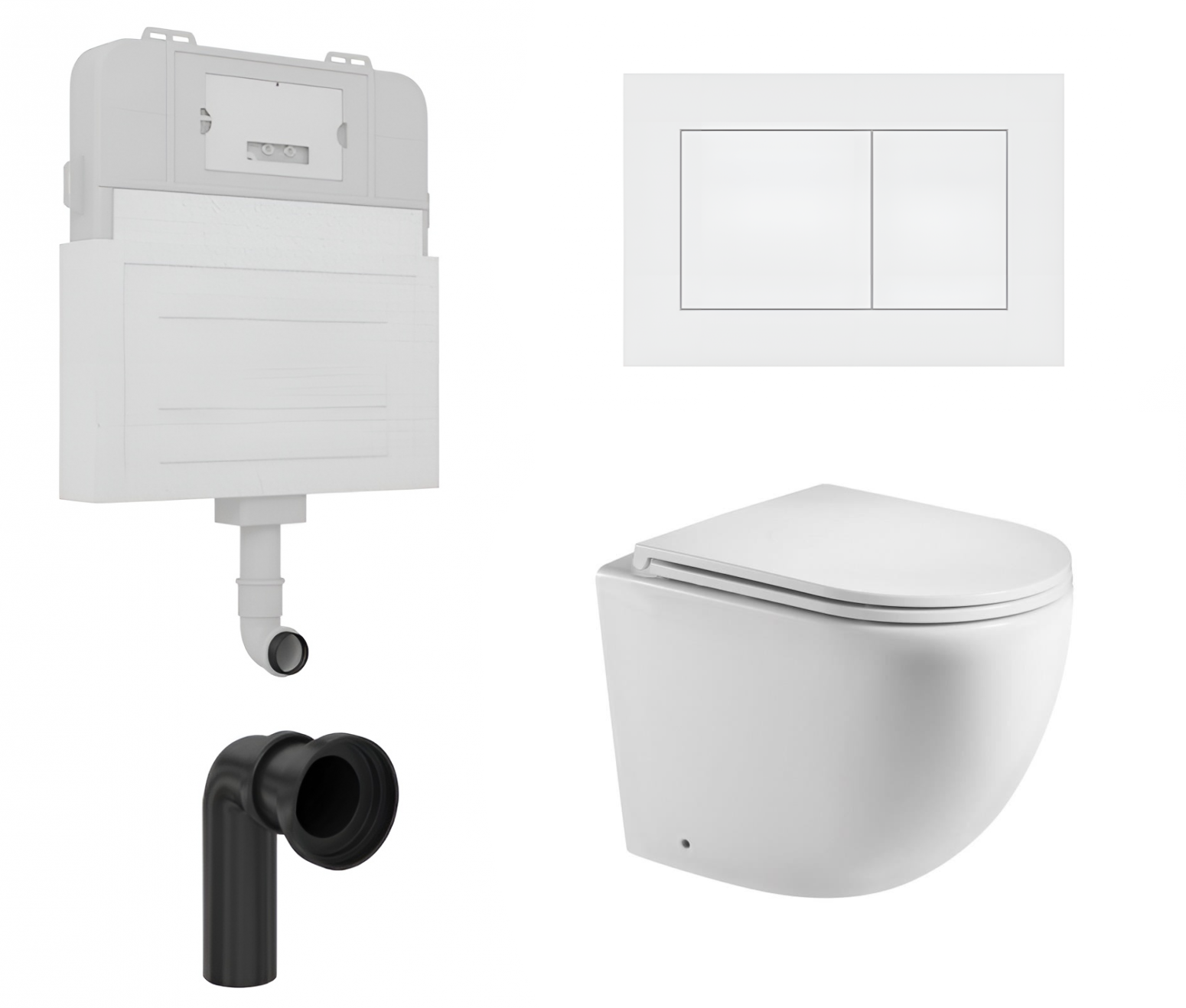 Комплект 3 в 1 смывной бачок скрытого монтажа Enio Tecnico + Унитаз приставной WeltWasser Merzbach 002 GL-WT с кнопкой белой Quadro