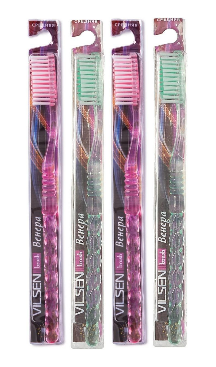 Зубная щетка Модум "Vilsen Brush Венера", средняя жесткость, цвет микс, 4 шт