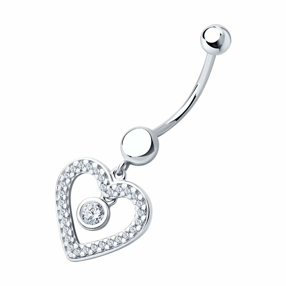 Пирсинг, серебро, 925 проба, родирование, фианит