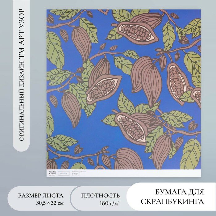 Бумага для скрапбукинга Какао на синем, плотность 180 г, 30.5×32 см, 5 шт.