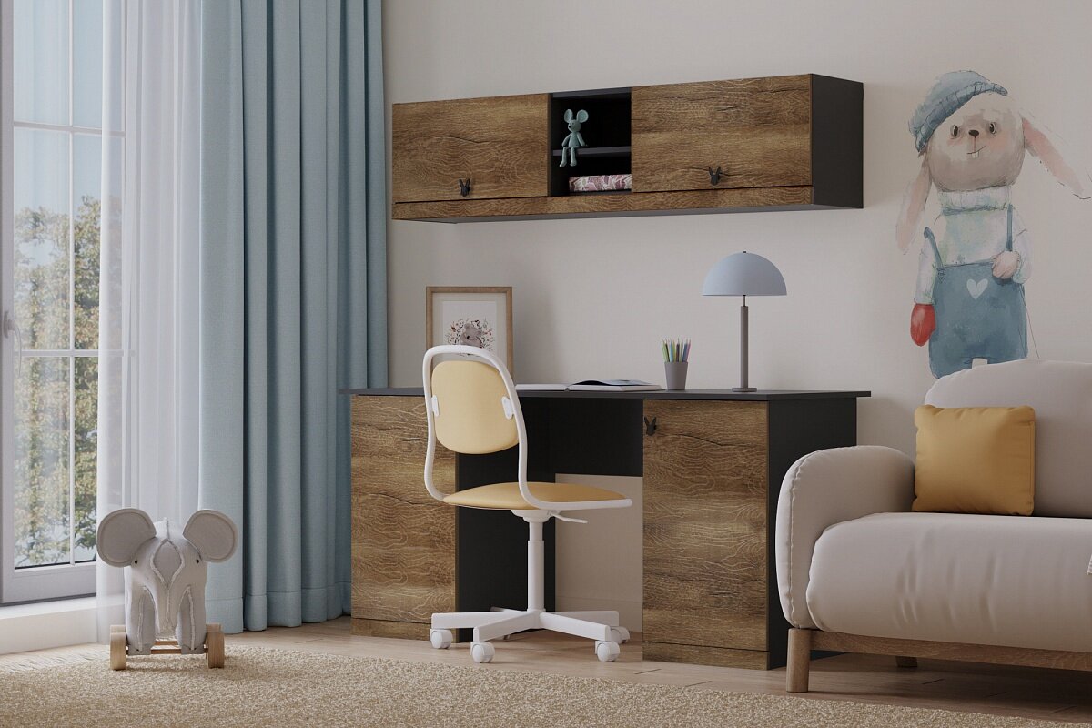 Детская стенка МебельЛэнд24 Банни - 11 МДФ Дуб Мореный 150x60 коричневый со столом