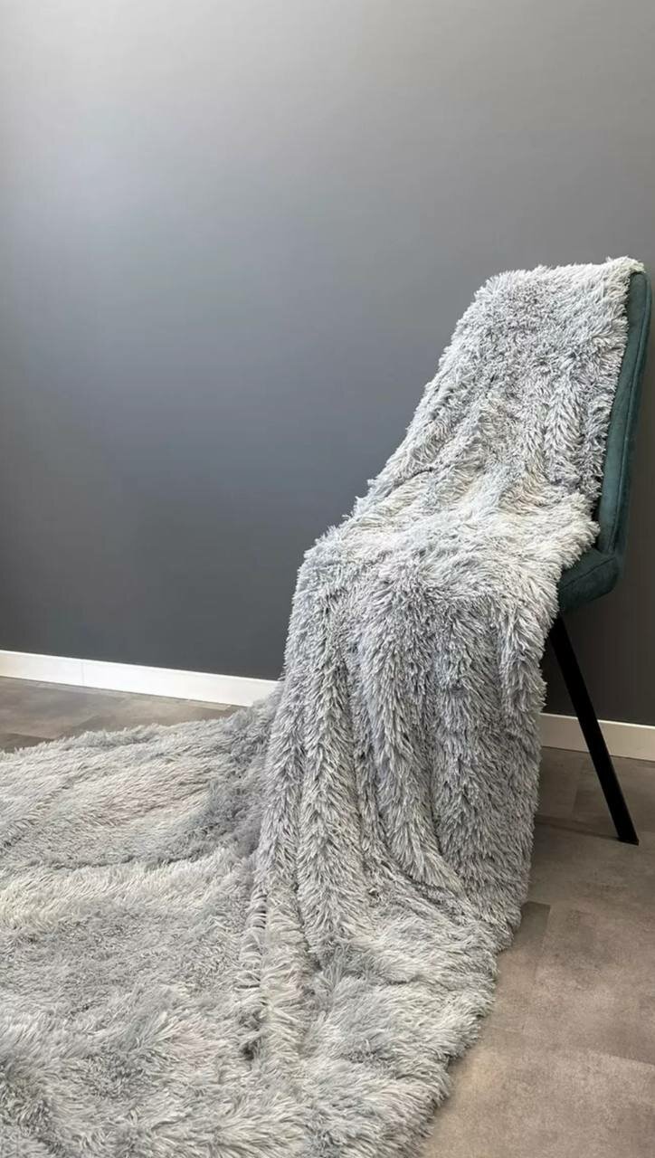 Плед "травка" светло-серый на кровать/диван 220х240 см