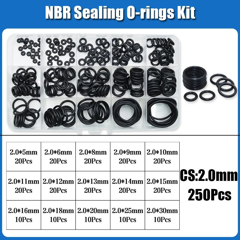 Комплект уплотнительных колец NBR 250шт 2.0mm