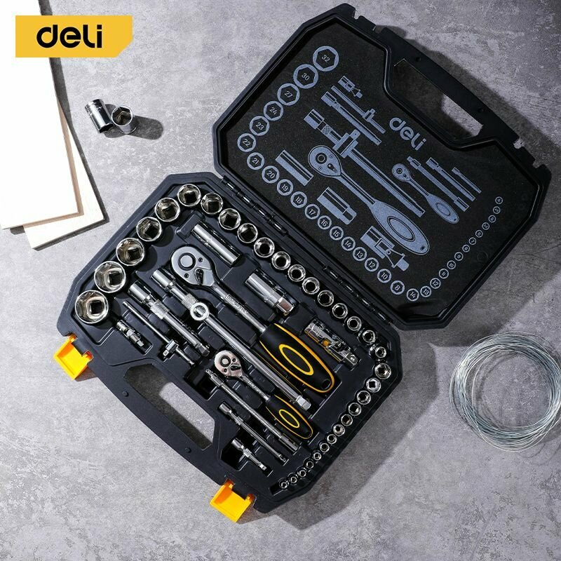 Набор торцевых головок и ключей 44 предмета Deli DL1044 (1/2'+1/4', сталь Cr-V, пластиковый кейс)